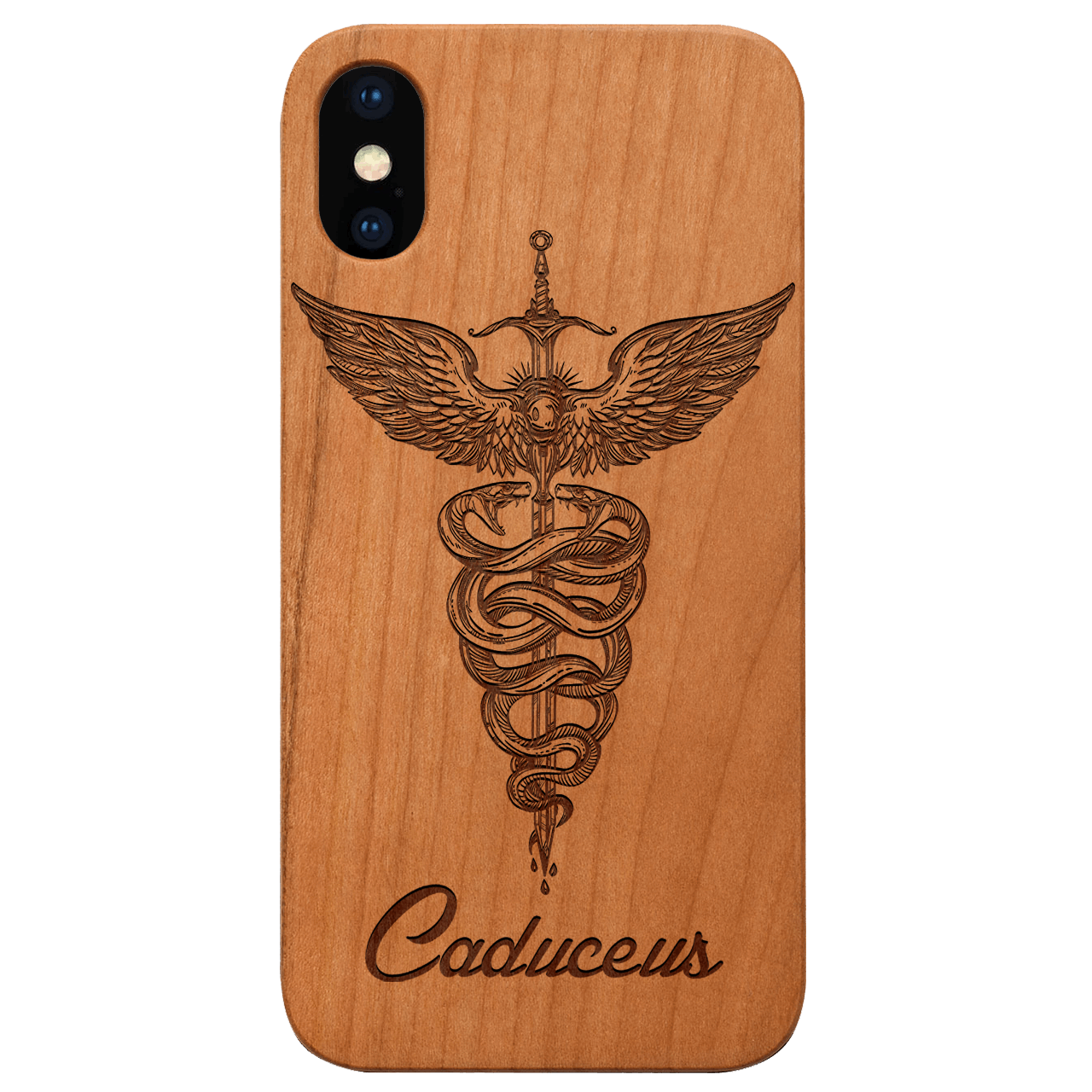 Caduceus - Engraved Wood Phone Case